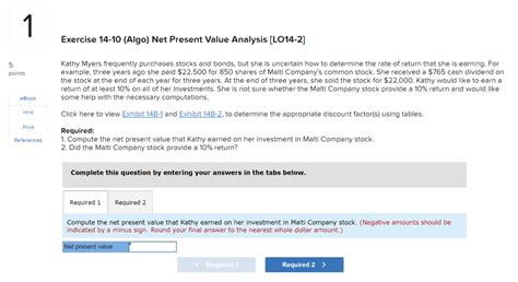 Solved Exercise 14−10 Algo Net Present Value Analysis
