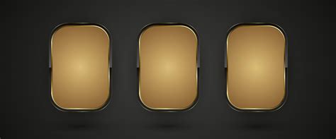 Three Premium Realistic Isolated Website Elements Golden Glossy Label For Game UI Button With