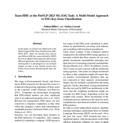 Team Hhu At The Finnlp 2023 Ml Esg Task A Multi Model Approach To Esg Key Issue Classification