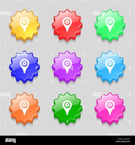 Map Pointer GPS Location Icon Sign Symbol On Nine Wavy Colourful
