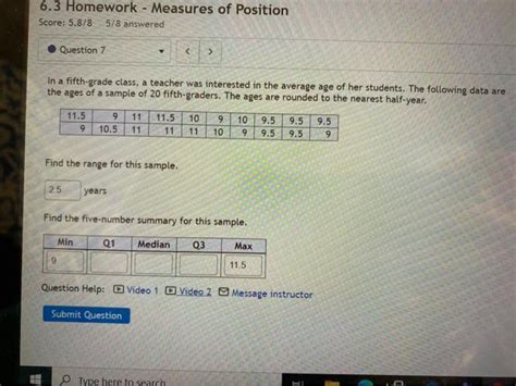 Solved 6 3 Homework Measures Of Position Score 5 8 8 5 8