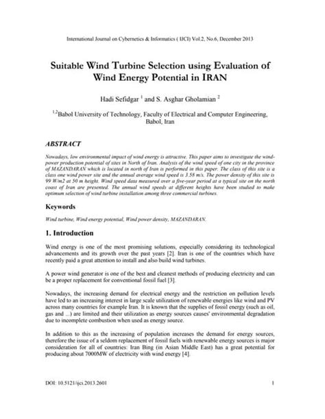 Suitable Wind Turbine Selection Using Evaluation Of Wind Energy Potential In Iran Pdf