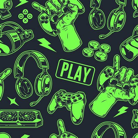 Gaming Hobby Green Seamless Pattern Premium Ai Generated Vector