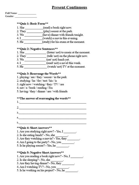 Present Continuous Quizzes Pdf Present Continuous Quizzes Pdf