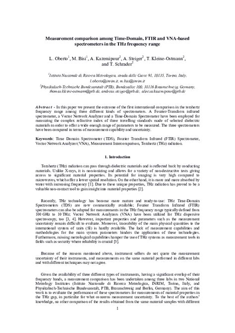 Pdf Measurement Comparison Among Time Domain Ftir And Vna Based Spectrometers In The Thz