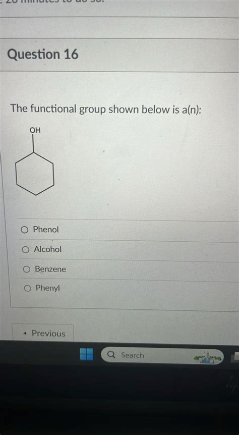Question 16 The Functional Group Shown Below Is An Phenol Alcohol