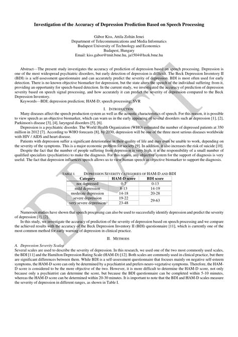 Pdf Investigation Of The Accuracy Of Depression Prediction Based On