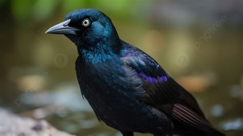 보라색과 검은색 깃털을 가진 큰 검은 새 Grackle 새의 그림 배경 일러스트 및 사진 무료 다운로드 Pngtree