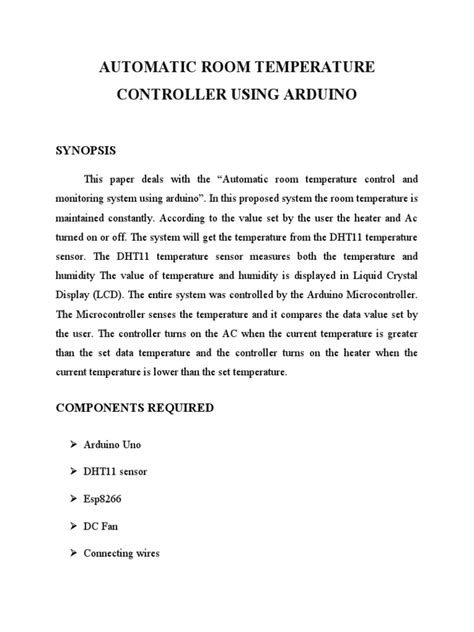 Automatic Room Temperature Controller Using Arduino Pdf