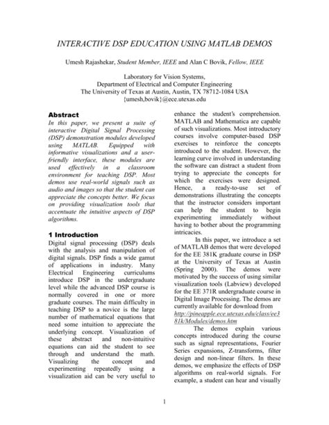 Interactive Dsp Education Using Matlab Demos