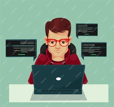 Premium Vector Young Programmer Man Character Coding Flat Cartoon