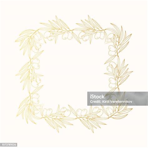 황금 손 그린된 올리브 브랜치 화 환입니다 초대에 대 한 그리스 휴가 테두리입니다 사각 골드 Oliva 프레임입니다 벡터는 일러스트 레이 션 고립 가을 단풍에 대한 스톡