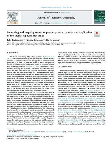 Pdf Measuring And Mapping Transit Opportunity An Expansion And