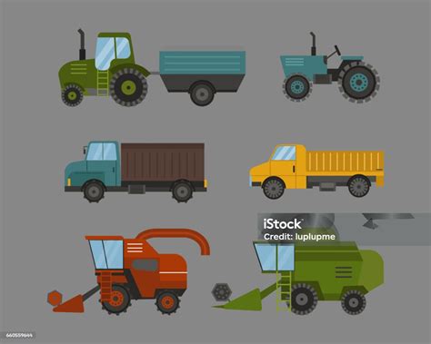 농업 산업 농장 장비 기계 트랙터 결합 및 굴삭기 농촌 기계 옥수수 자동차 수확 휠 벡터 일러스트 가을에 대한 스톡 벡터 아트