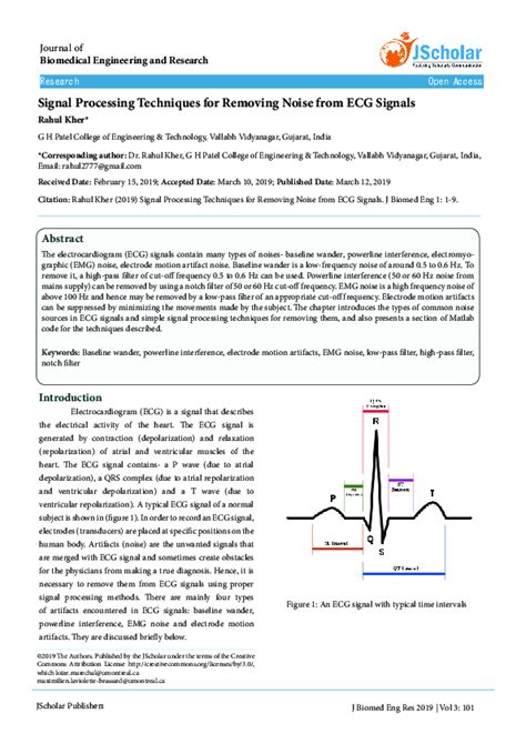 pdf signal processing techniques for removing noise from ecg signals