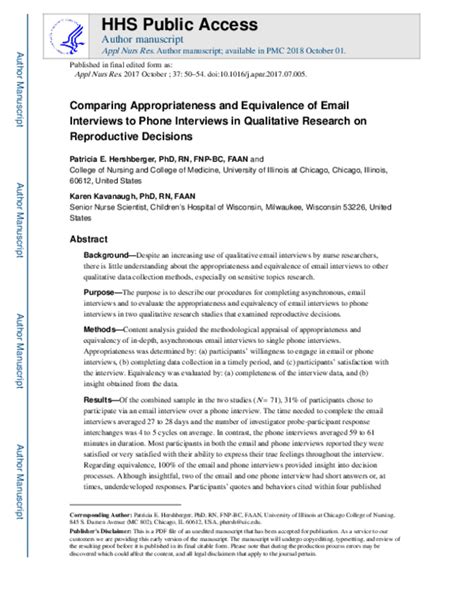 Pdf Comparing Appropriateness And Equivalence Of Email Interviews To Phone Interviews In