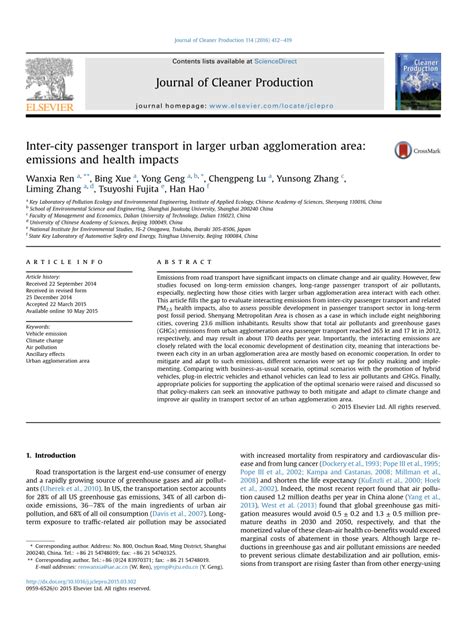 Pdf Inter City Passenger Transport In Larger Urban Agglomeration Area Emissions And Health