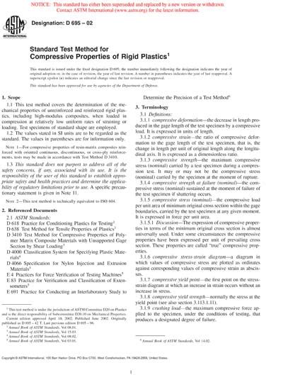 ASTM D Standard Test Method For Compressive Properties Of Rigid Plastics