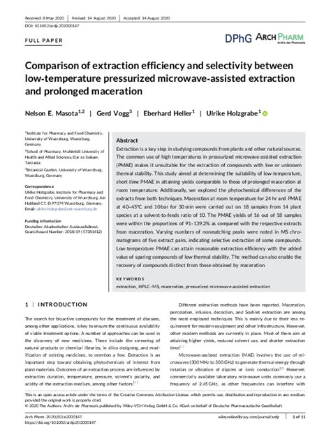 Pdf Comparison Of Extraction Efficiency And Selectivity Between Low‐temperature Pressurized