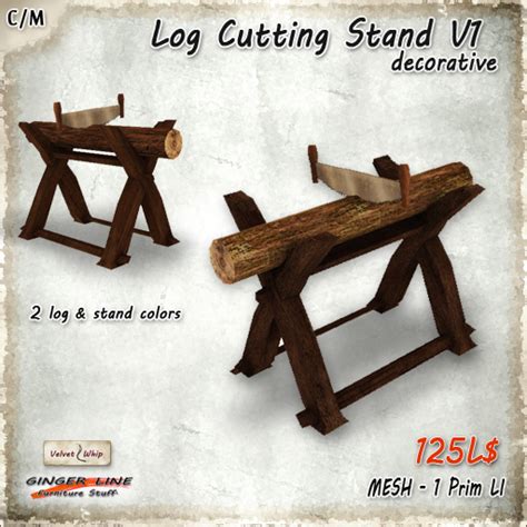 Second Life Marketplace [ginger Line] Log Cutting Stand V1 Decorative 2 Stands With Saw