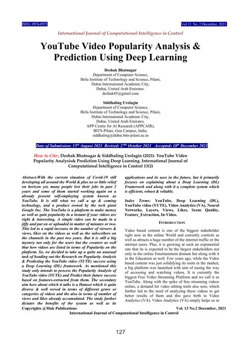 Pdf Youtube Video Popularity Analysis And Prediction Using Deep Learning