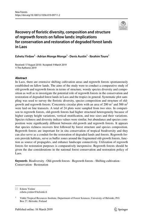 Pdf Recovery Of Floristic Diversity Composition And Structure Of Regrowth Forests On Fallow