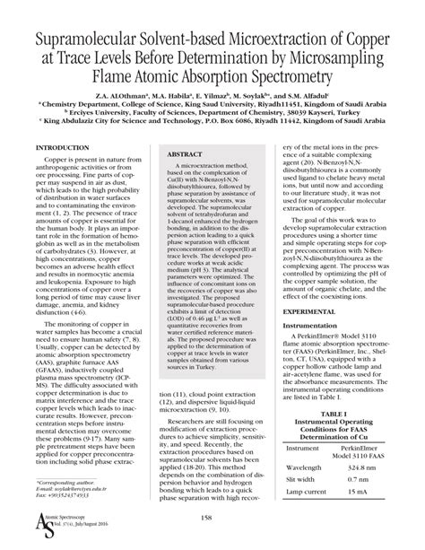 Pdf Supramolecular Solvent Based Microextraction Of Copper At Trace Levels Before
