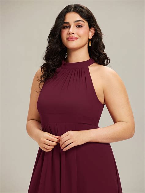 Chic Plus Size Halter Neck Chiffon Midi Wedding Guest Dress Ever
