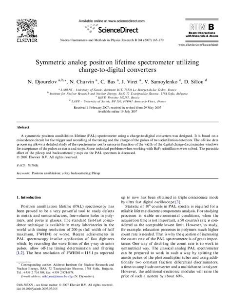 Pdf Symmetric Analog Positron Lifetime Spectrometer Utilizing Charge To Digital Converters