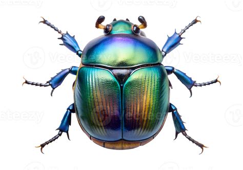 Colorful Beetle With Iridescent Shell Photographed Against A White