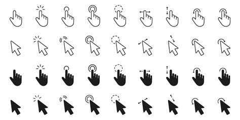 Hand Gesture Click And Cursor Icons Line And Solid Icon Set Pointer