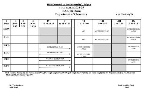 Time Table 2024-2025 | IIS (Deemed to be University) Jaipur