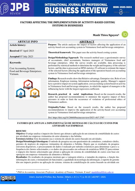 pdf factors affecting the implementation of activity based costing