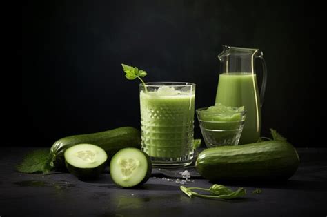 Glass Of Fresh Cucumber Juice On Dark Background Premium Ai Generated Image