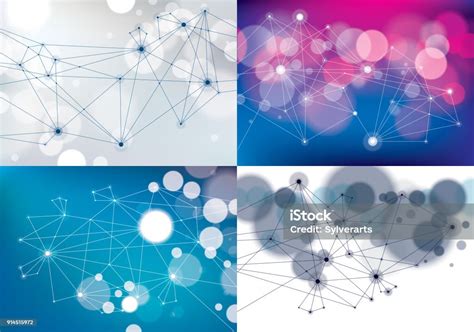 과학 화학 생물학 의학의 개념 기술 3d 연결 메쉬 배경 설정 함께 Defocused 라운드 빛 텍스처를 흐리게 벡터 추상 가상 입자 구조입니다 Cpu에 대한 스톡 벡터