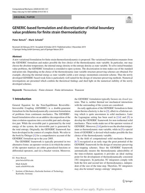 Generic Based Formulation And Discretization Of Initial Boundary Value Problems For Finite