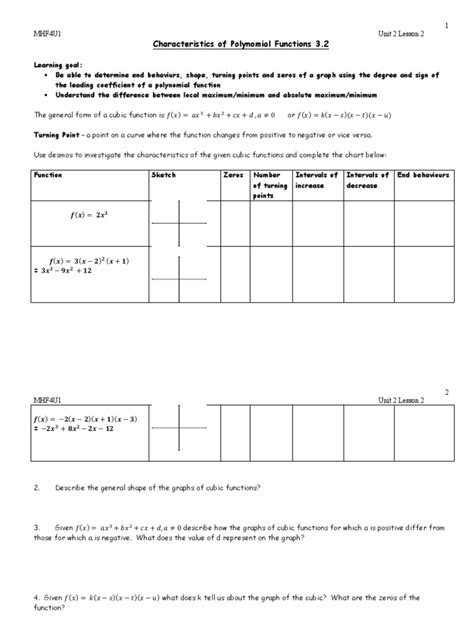 32 Characteristics Of Polynomial Functions Pdf Zero Of A Function