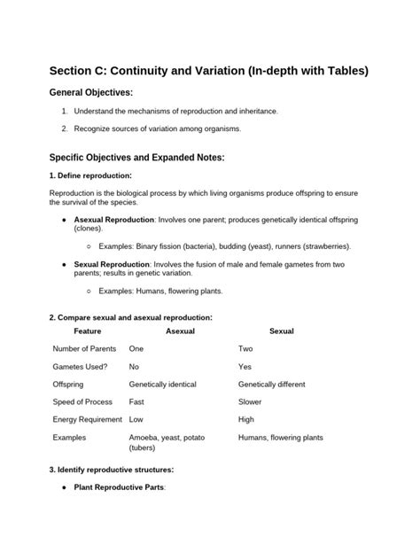 Section C Continuity And Variation Pdf Fertilisation Sexual Reproduction