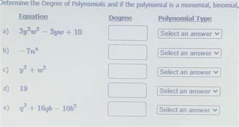 [answered] determine the degree of polynomials and if the polynomial is