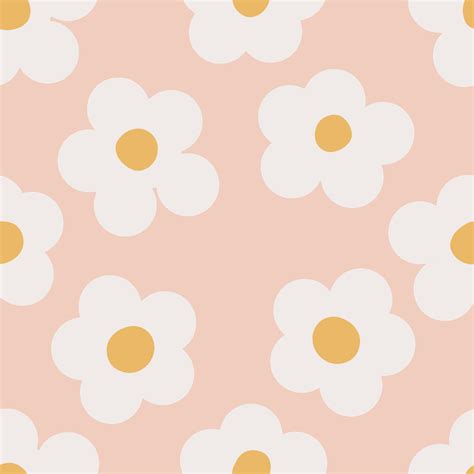 Naive Seamless Floral Boho Pattern With White Daisies On A Peach Doodle