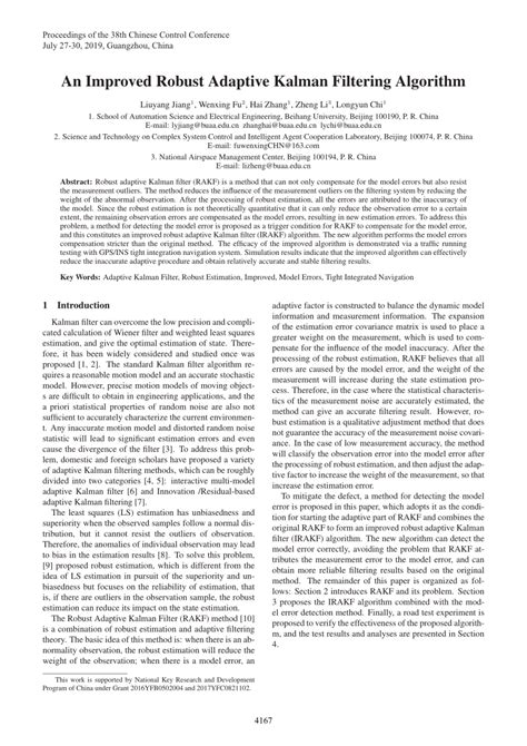 PDF An Improved Robust Adaptive Kalman Filtering Algorithm
