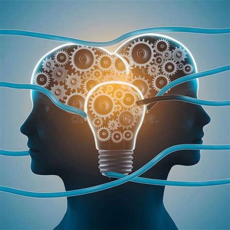 Unity Shown Through Connected Minds And Gear Filled Light Bulbs On Light Blue Backdrop Stock