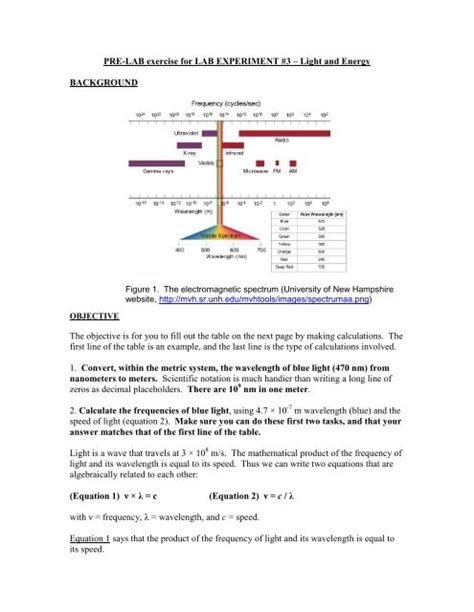 pre lab exercise for lab experiment 3 â light and energy