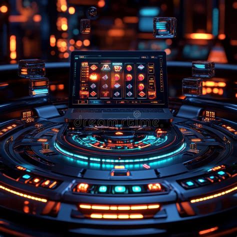A Futuristic Command Center With A Central Laptop And Multiple Monitors