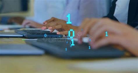 Image Of Binary Coding Data Processing Over Diverse Business People