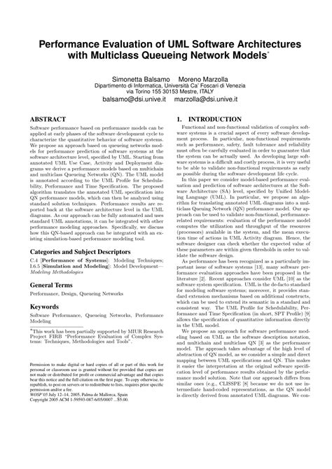 pdf performance evaluation of uml software architectures with