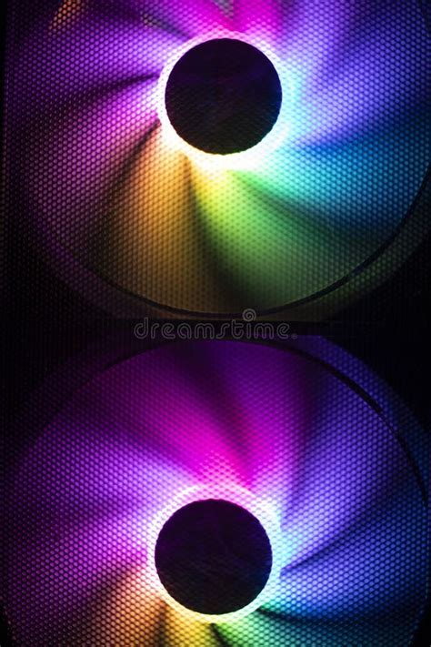 Colored Fan In The Computer LED Lighting In The System Unit Stock