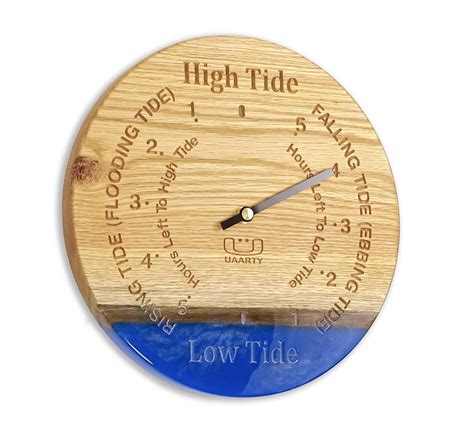Tidal Clock With High And Low Tide Round Live Edge Oak And Resin Wall