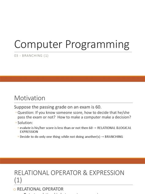 Computer Programming 03 Branching Pdf Software Engineering