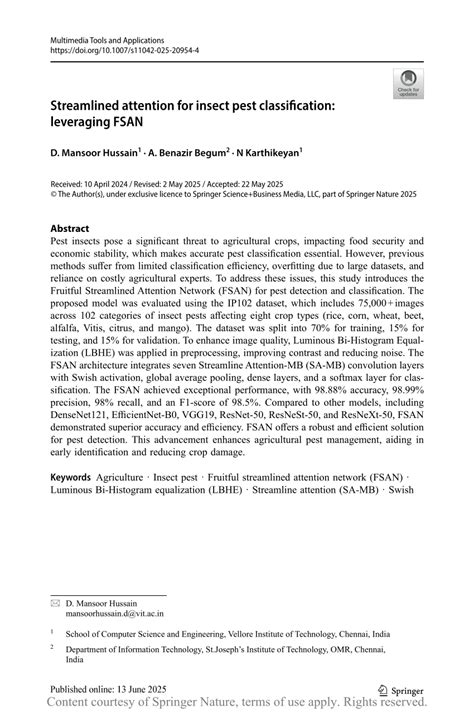 Streamlined Attention For Insect Pest Classification Leveraging Fsan